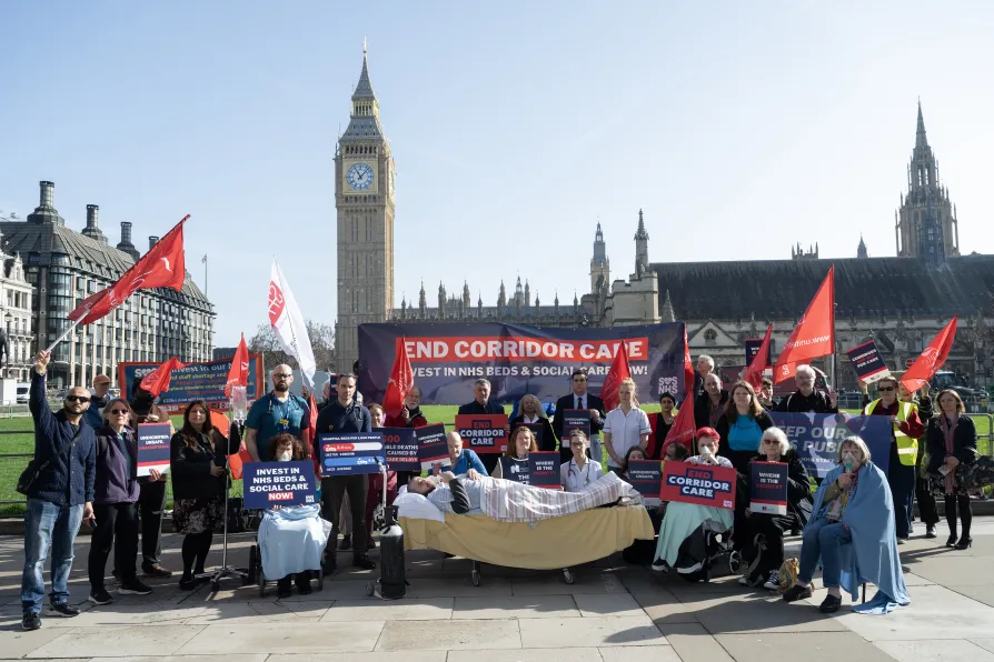 NHS staff hold protest outside Parliament demanding end to corridor ...